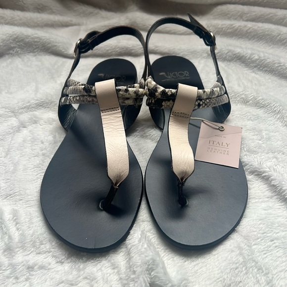 Victor | Shoes | Nwt Leather Victor Cream And Snakeskin Tong Sandals ...